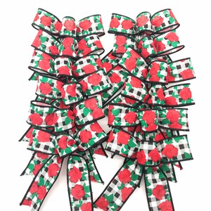 Summer Decorative Bows / 12 Bows Set / Black Check and Red Roses Decor ...