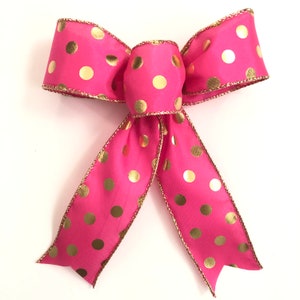Fuchsia Decorative Bows / Hot Pink and Gold Decor Bows / Set 12 Bows ...