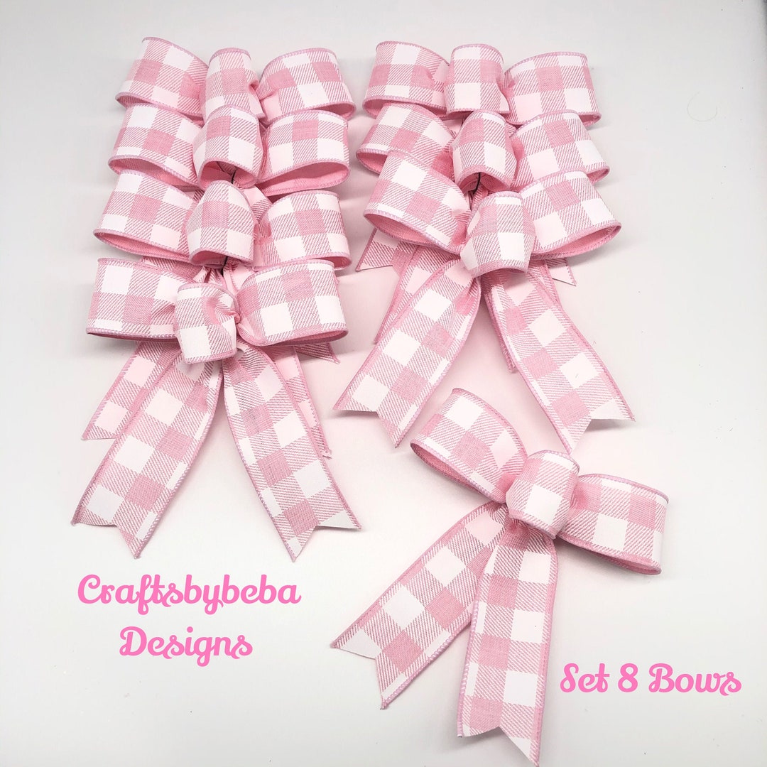 Pink and White Decorative Bows Pink Plaid Small Decor Bows Spring Decor ...