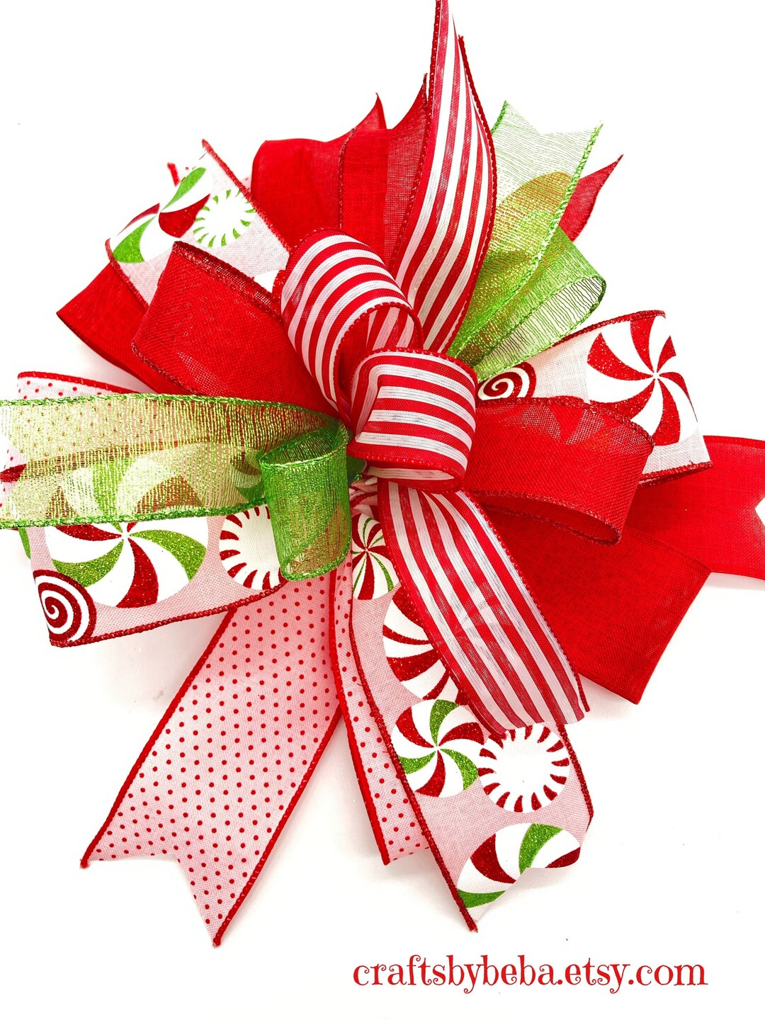 Christmas Whimsical Decorative Bow / Peppermint Christmas Bow ...
