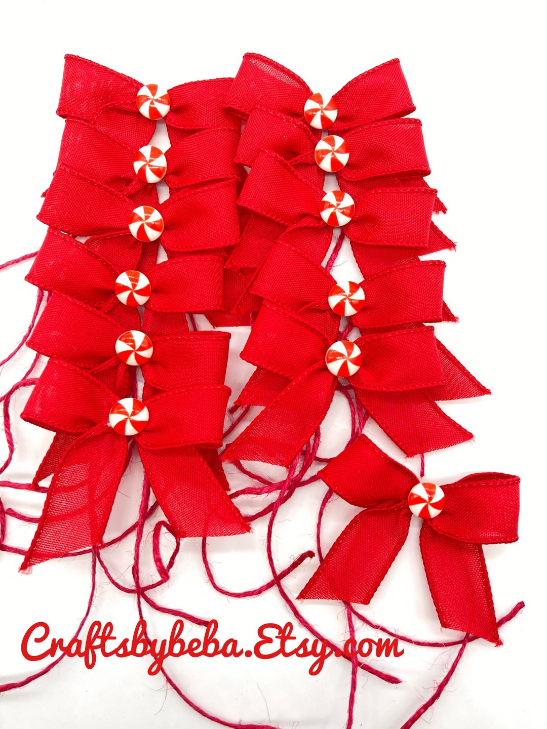Peppermint Christmas Small Bows / Set 12 Bows / Red and White Christmas ...