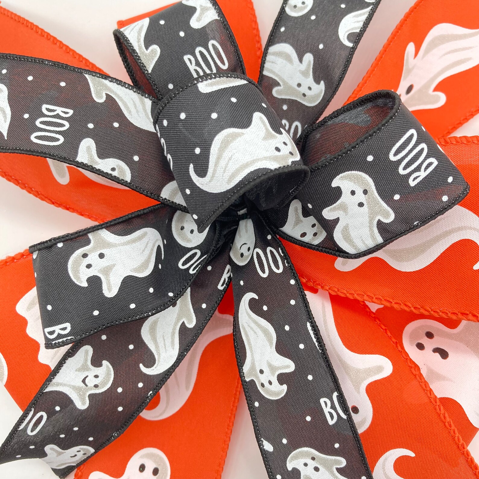 Ghost Halloween Bow: Orange & Black Wired Ribbon Decor - Etsy