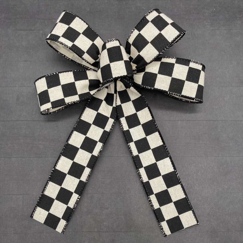 Black and off White Checkerboard Bows / Set 6 Bows / Canvas - Etsy
