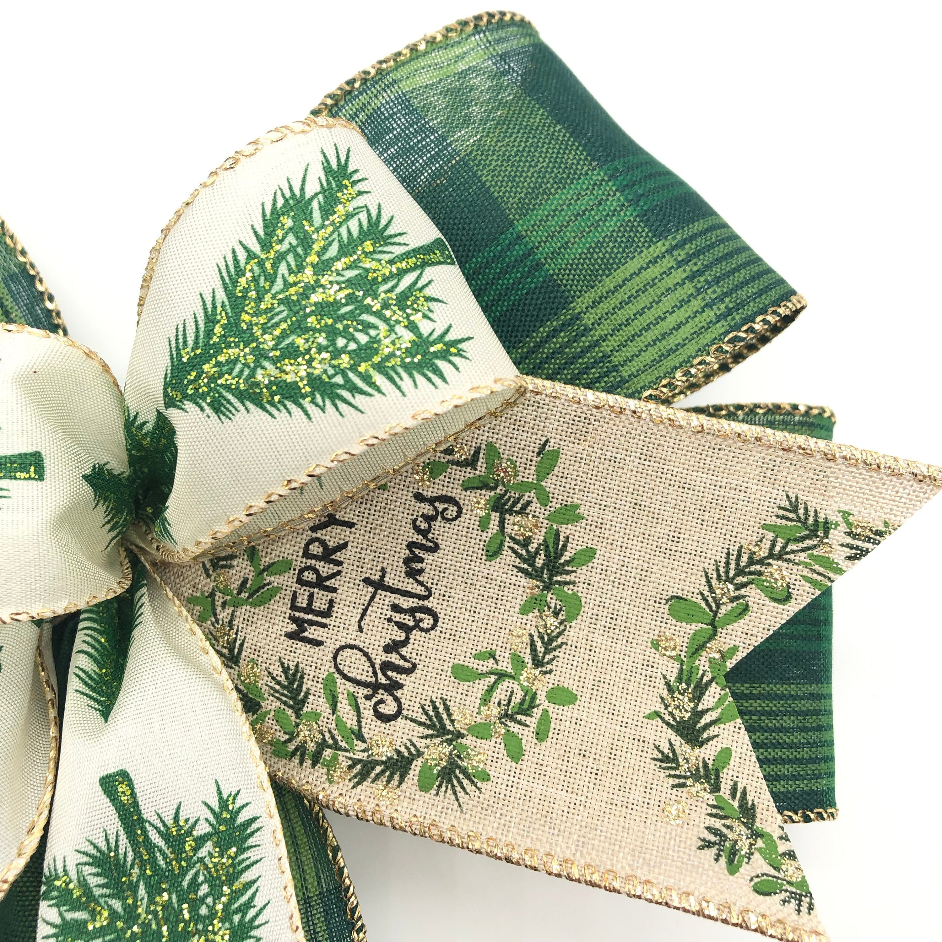 Christmas Tree Bows: Green Plaid Wired Ribbon, Set of 6 - Etsy