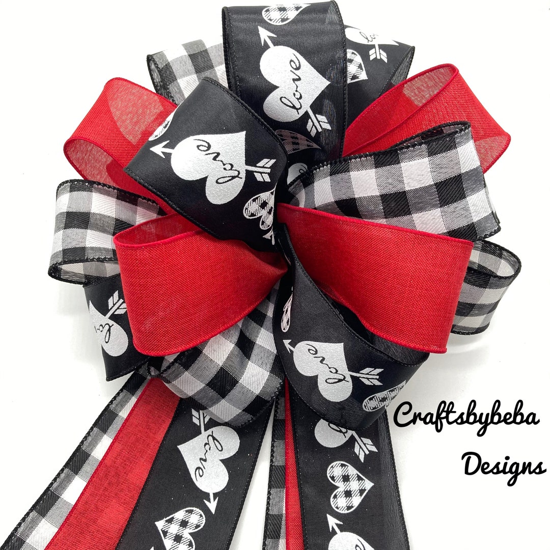 Valentine Tree Topper Bow: Red, Black, and White Love Hearts - Etsy