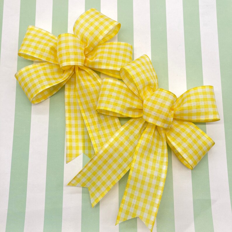 Yellow Gingham Decorative Bows / Set 6 Bows / Yellow and White - Etsy