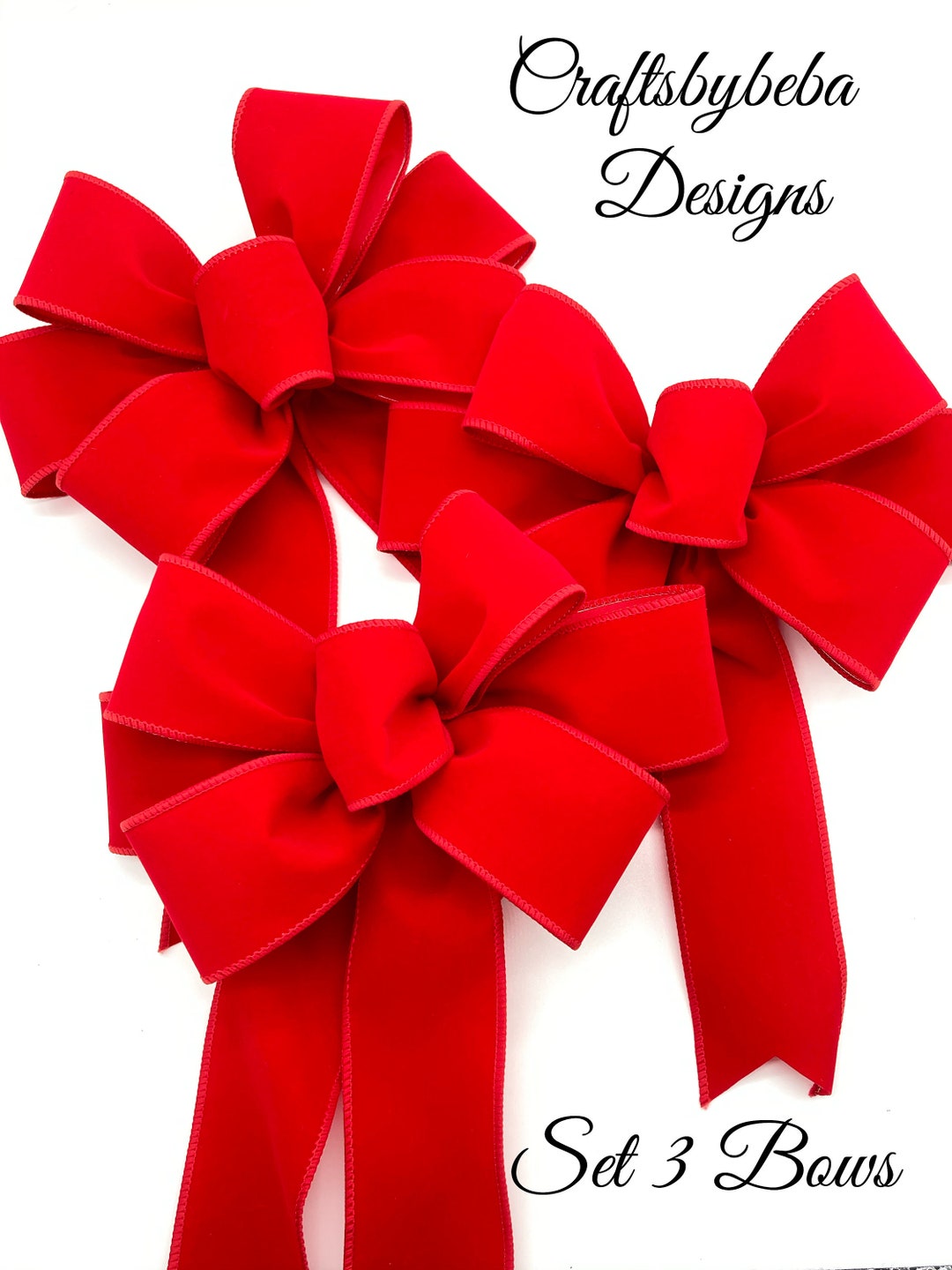 Red Velvet Christmas Decorative Bows Set 3 Bows Velvet Christmas