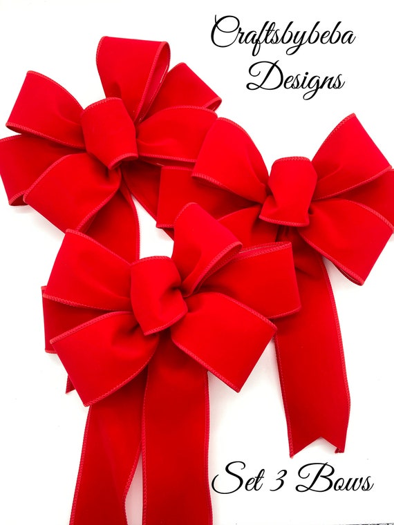 Red Velvet Christmas Decorative Bows Set 3 Bows Velvet Etsy