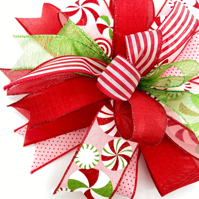 Christmas Whimsical Decorative Bow / Peppermint Christmas Bow - Etsy