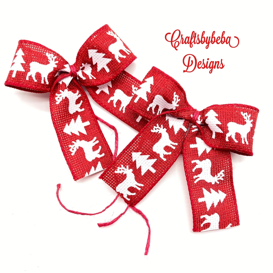 Christmas Red and White Decorative Bows / Small Red Reindeer and ...