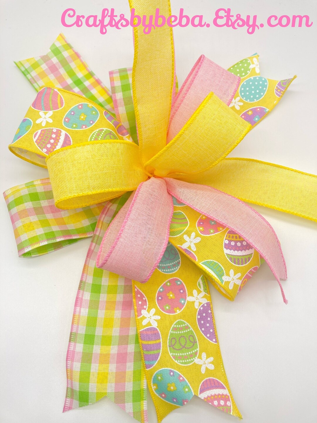 Easter Decorative Bow / Yellow - Pink Easter Decor Bow / Easter Eggs ...