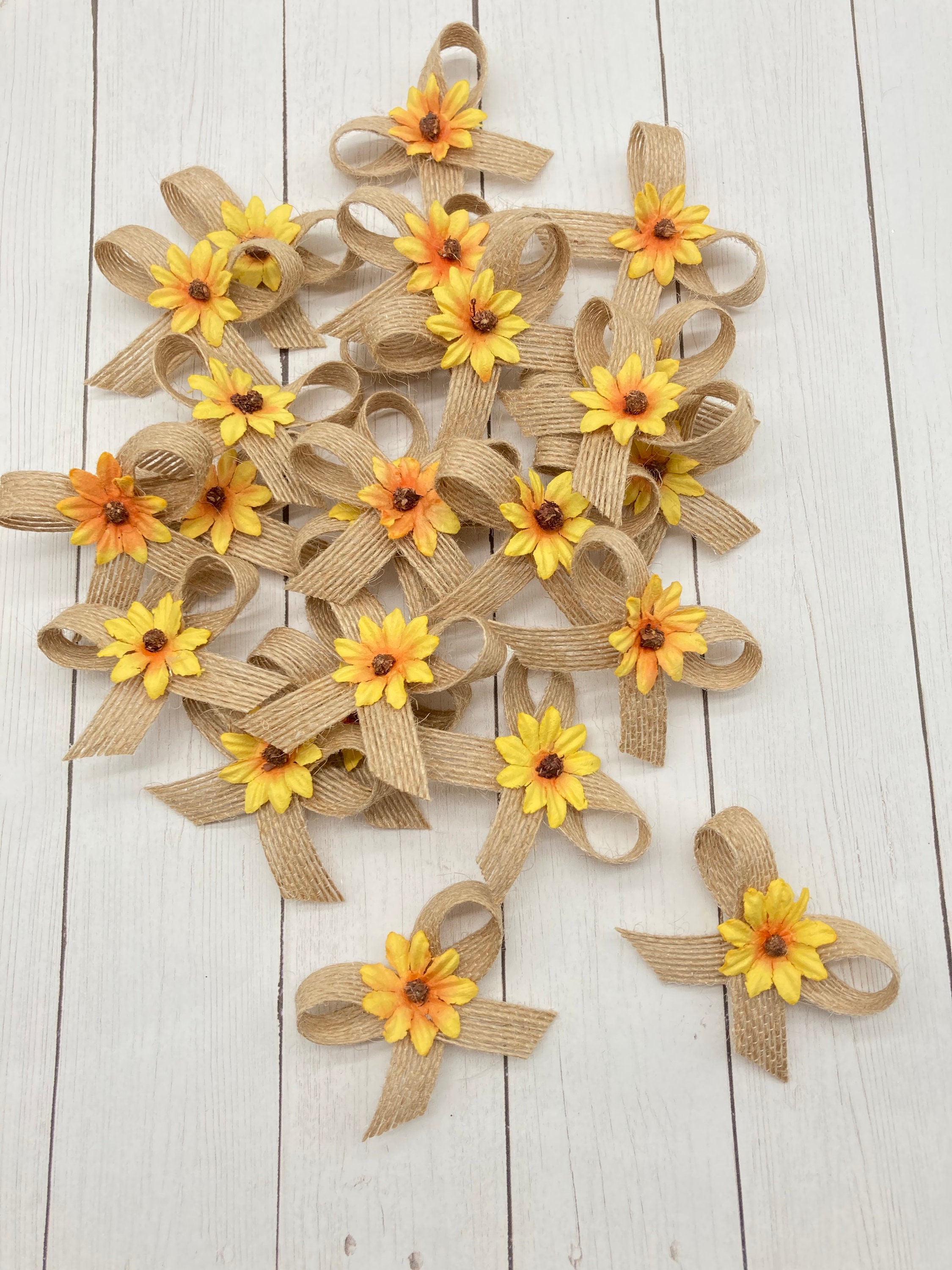 Sunflower Small Decorative Bows / Set 24 Bows / Burlap | Etsy