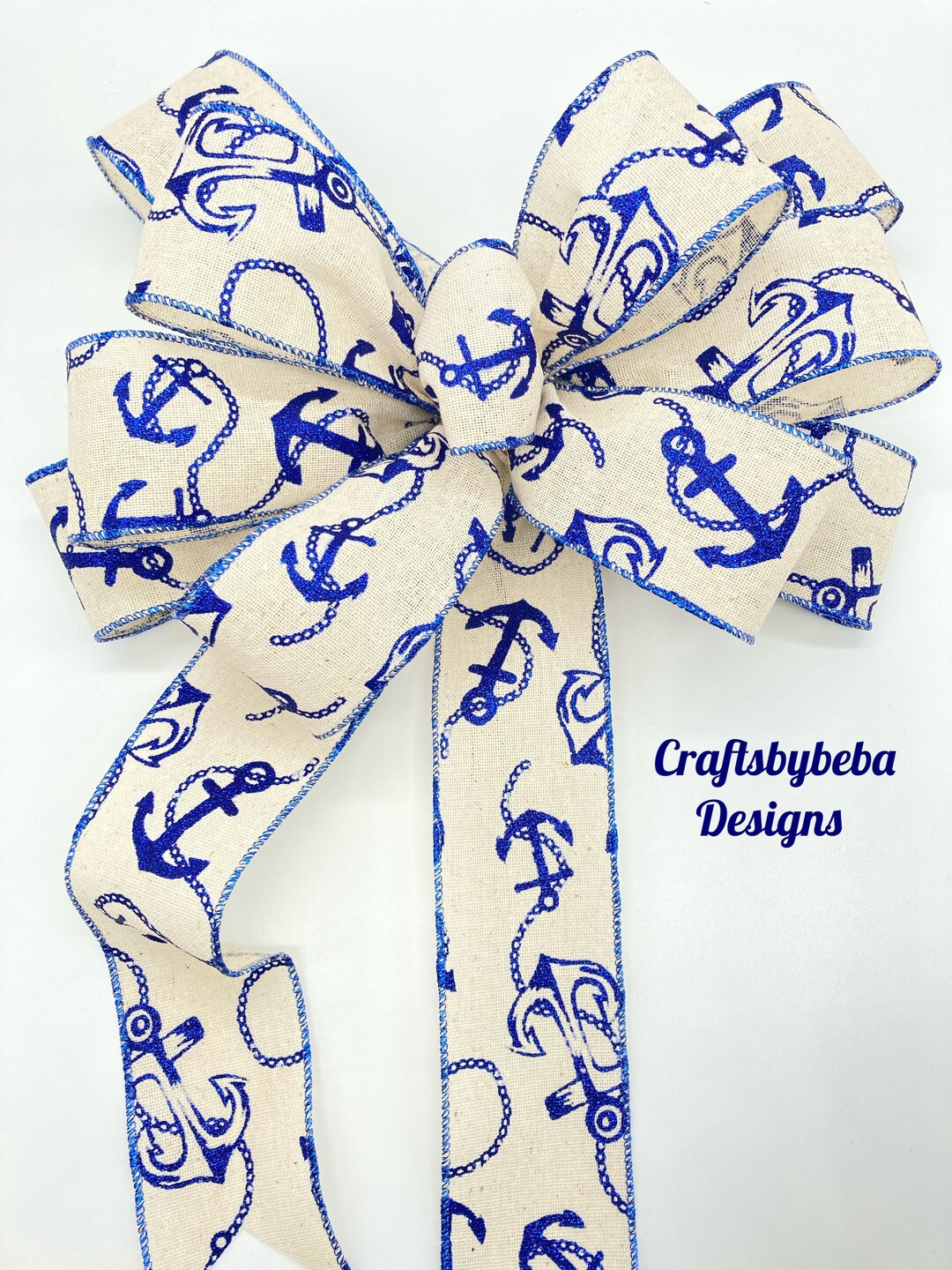 Anchor Decorative Bow / Summer Decor Wreath Bow / Blue Anchor Print ...