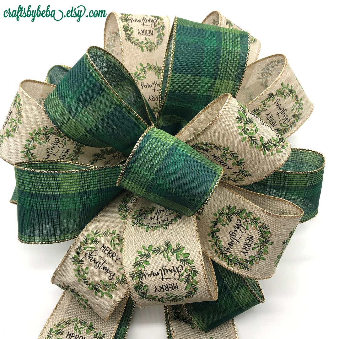 Christmas Tree Topper / Natural and Green Xmas Tree Topper / Xmas Plaid ...