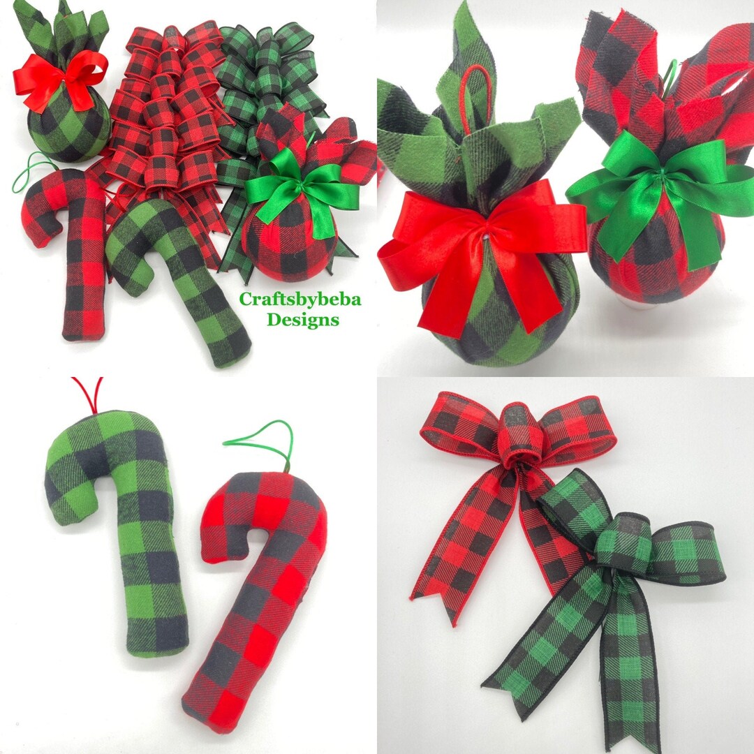 Christmas Bundle Decoration / Christmas Plaid Ornaments / Xmas - Etsy