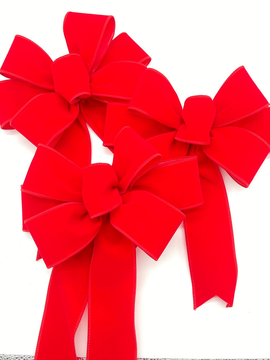 Red Velvet Christmas Decorative Bows Set 3 Bows Velvet Etsy