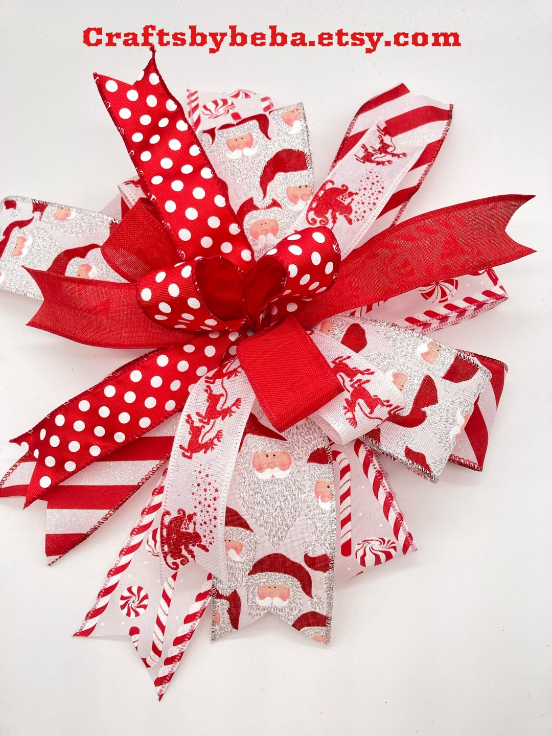 Santa Claus Christmas Decorative Bow / Red and White Christmas Bow ...