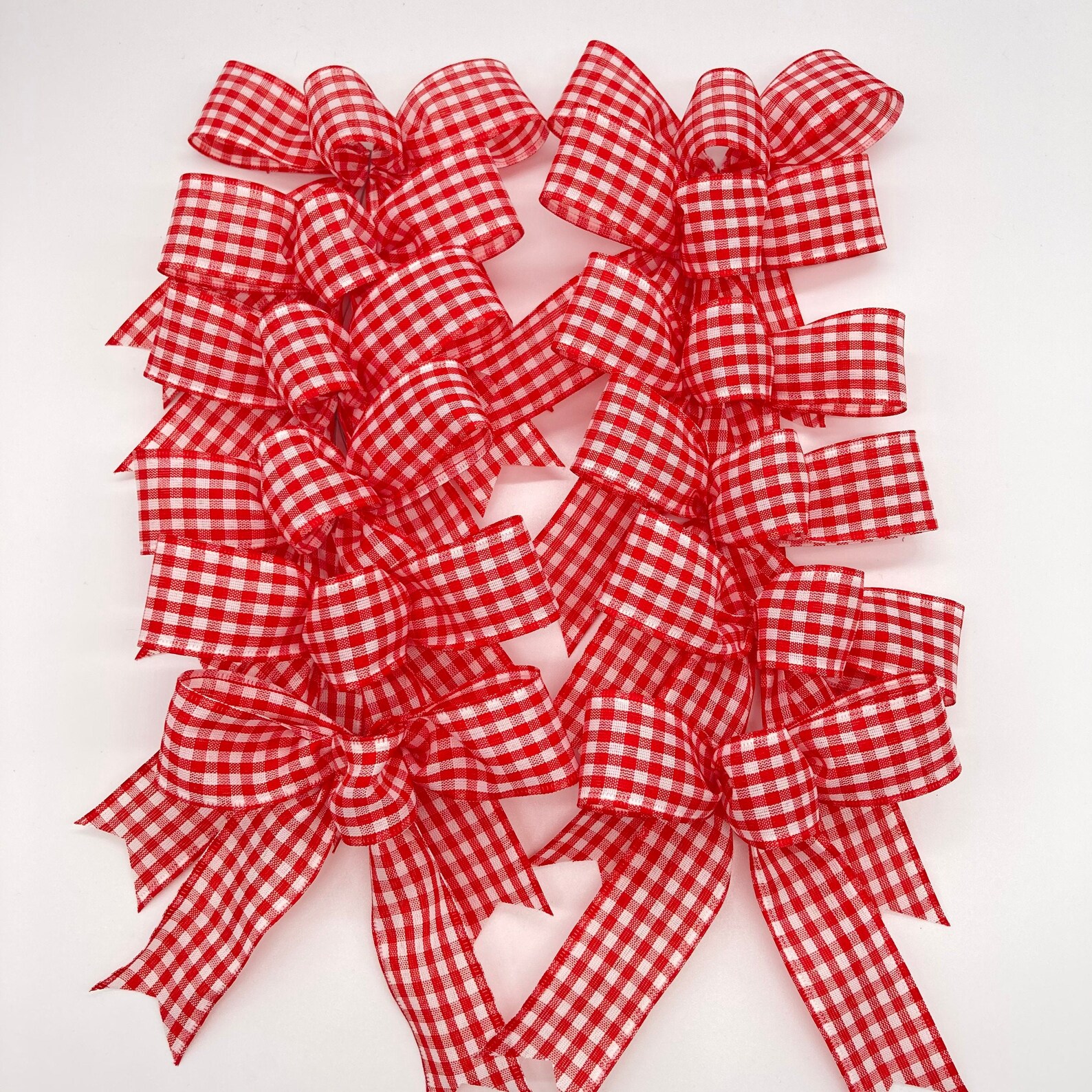 Gingham Decorative Bows / Set 12 Bows / Red and White Small | Etsy