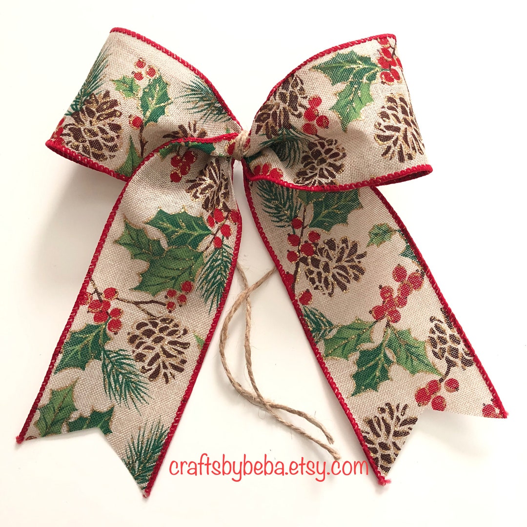 Christmas Bows / Christmas Tree Bows / Xmas Holly Berries Bows / Set of ...