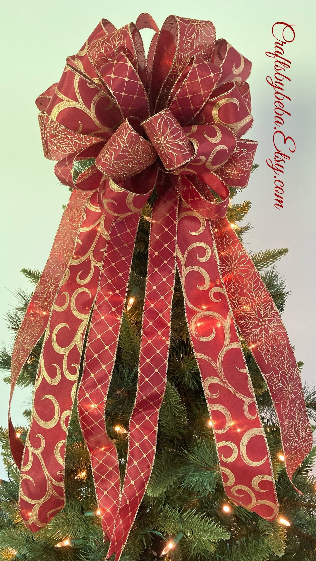 Christmas Tree Topper / Christmas Decorative Bow / Christmas Burgundy ...