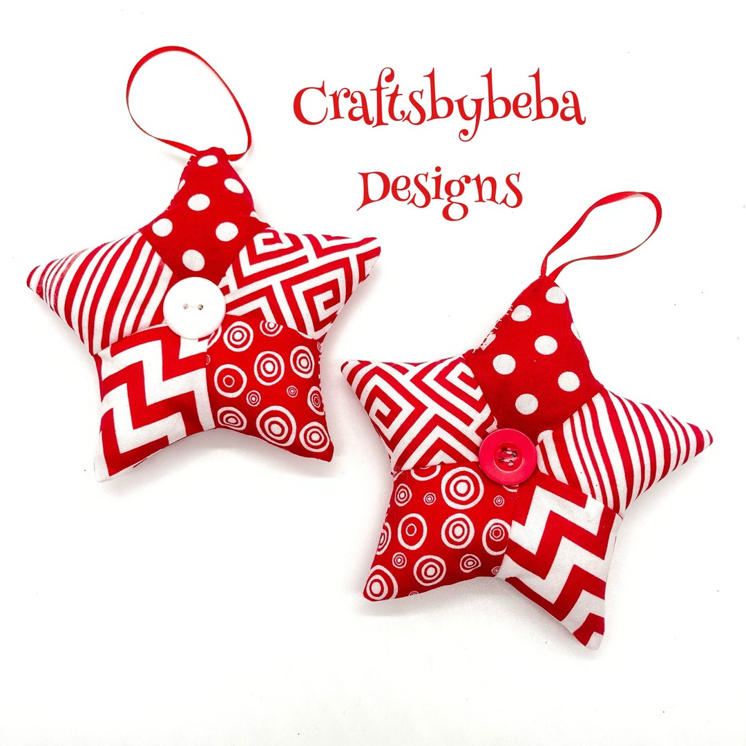 Handmade Christmas Star Ornaments: Red and White Fabric Set - Etsy
