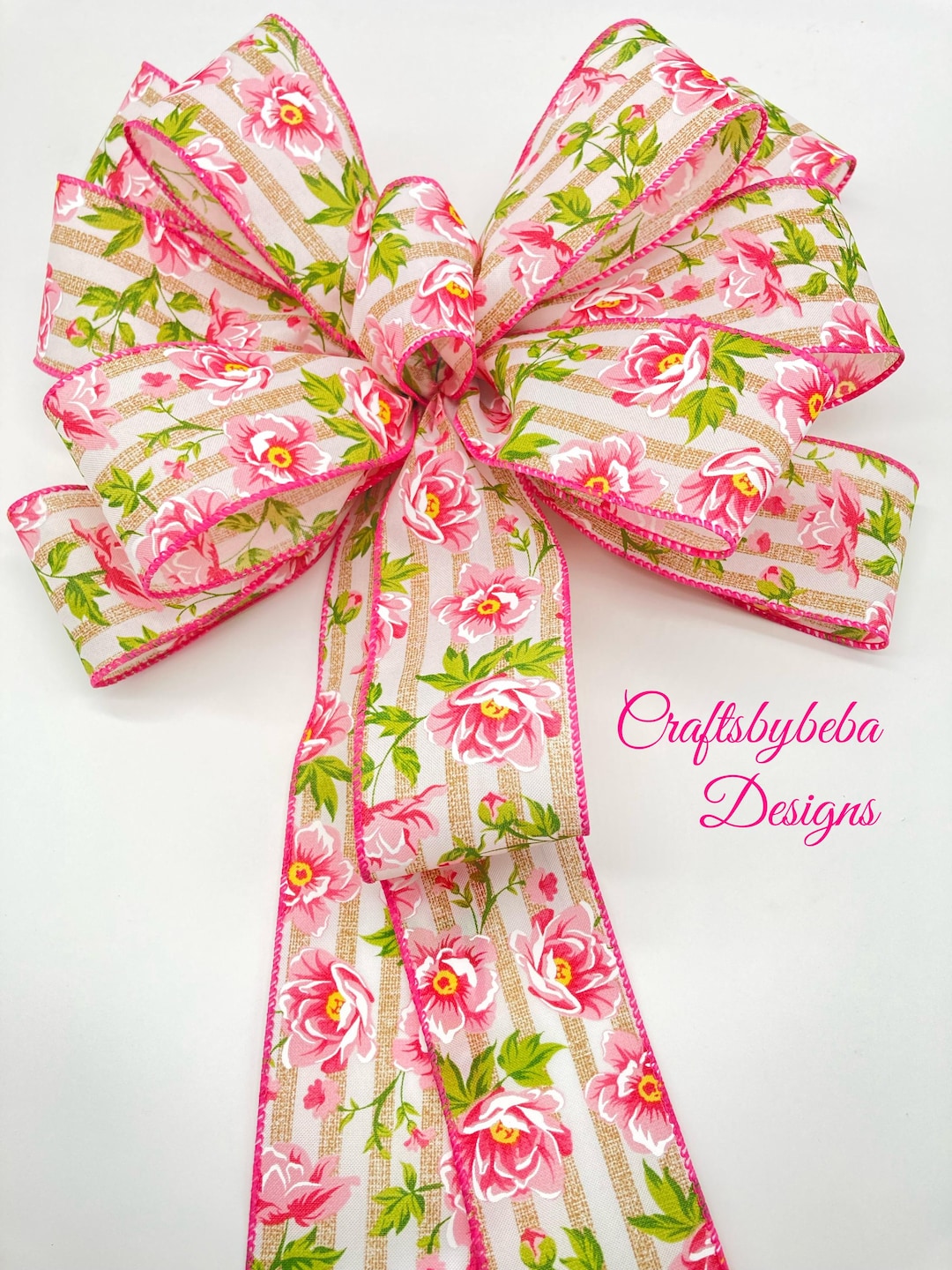 Rose Summer Wreath Bow / Pink Rose Summer Decorative Bow / Roses ...