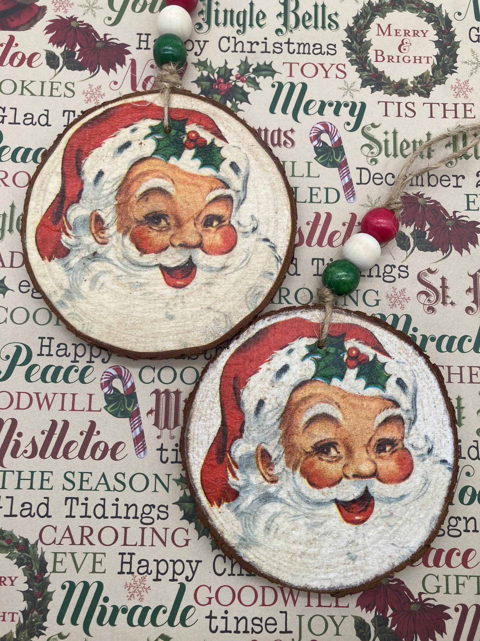 Santa Claus Wood Log Handmade Ornaments / Vintage Santa Claus - Etsy