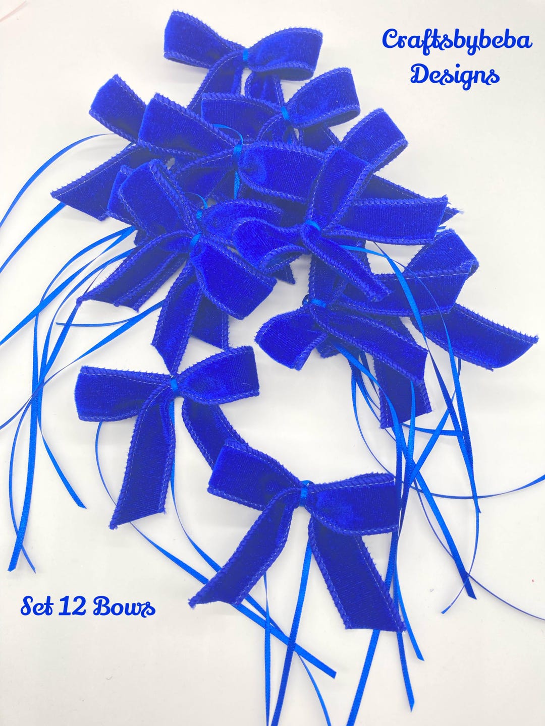 Blue Velvet Christmas Bows: Handmade Small Decor, Set of 12 - Etsy