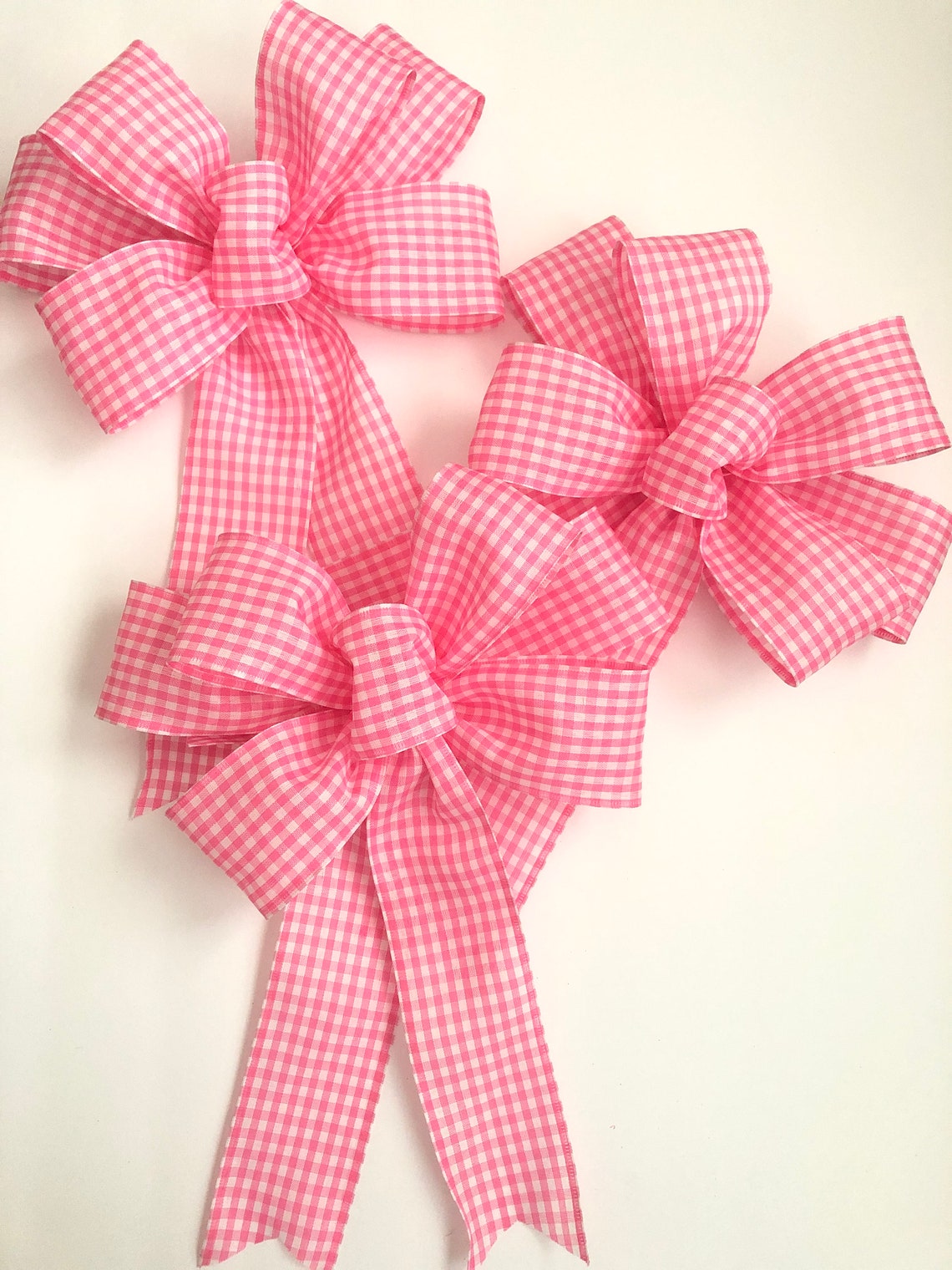 Pink Decorative Bows / Pink Gingham Bows / Set of 3 / It's | Etsy