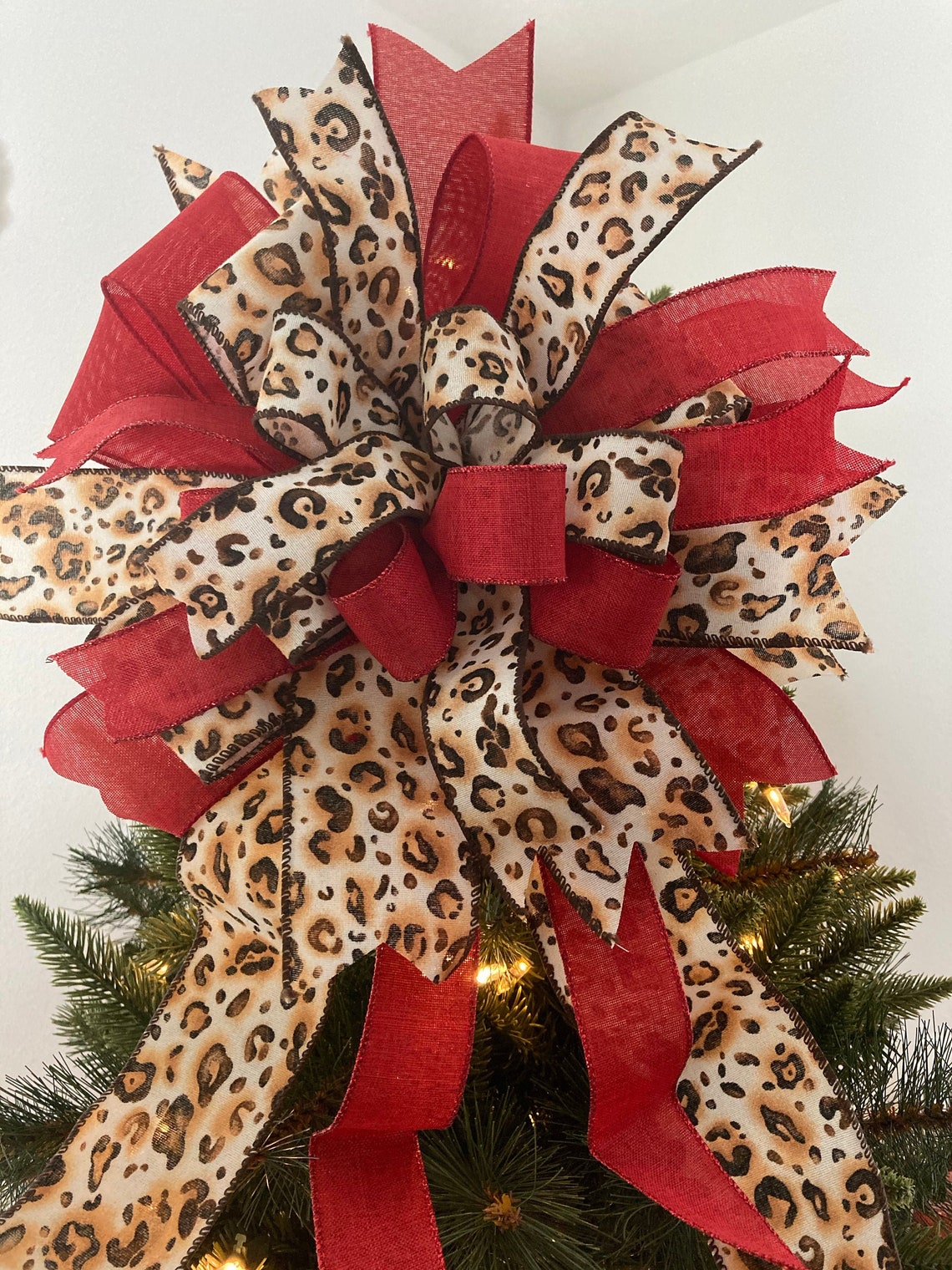 Cheetah Christmas Tree Topper: Red Animal Print Bow - Etsy