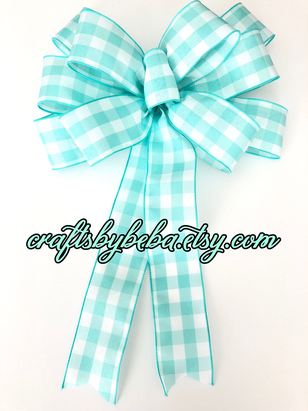 Teal Plaid Wreath Bow / Plaid Decorative Bow / Cyan Blue -green Bow ...
