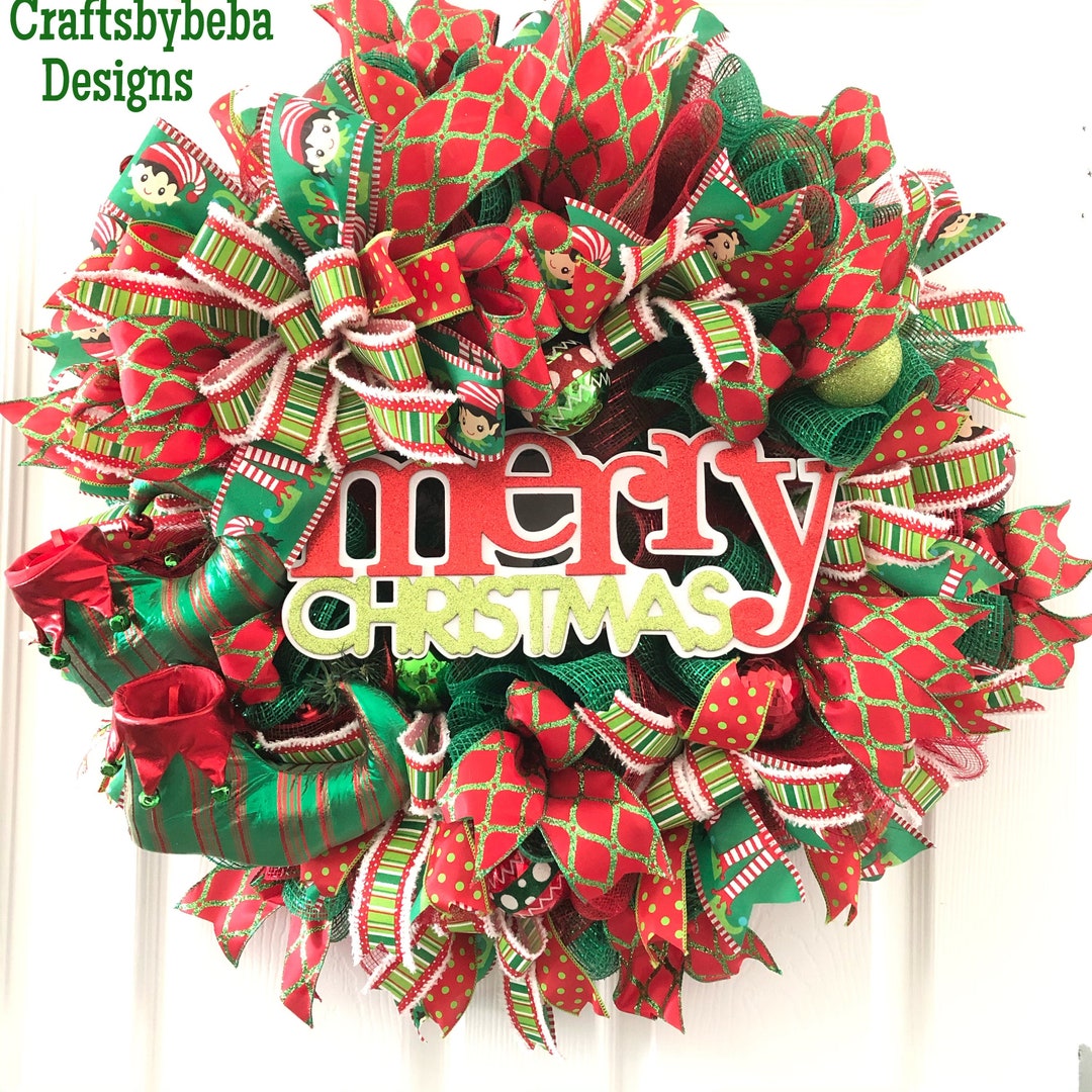 Elf Wreath / Christmas Elf Wreath / Elf Theme Door Decoration / Apple ...