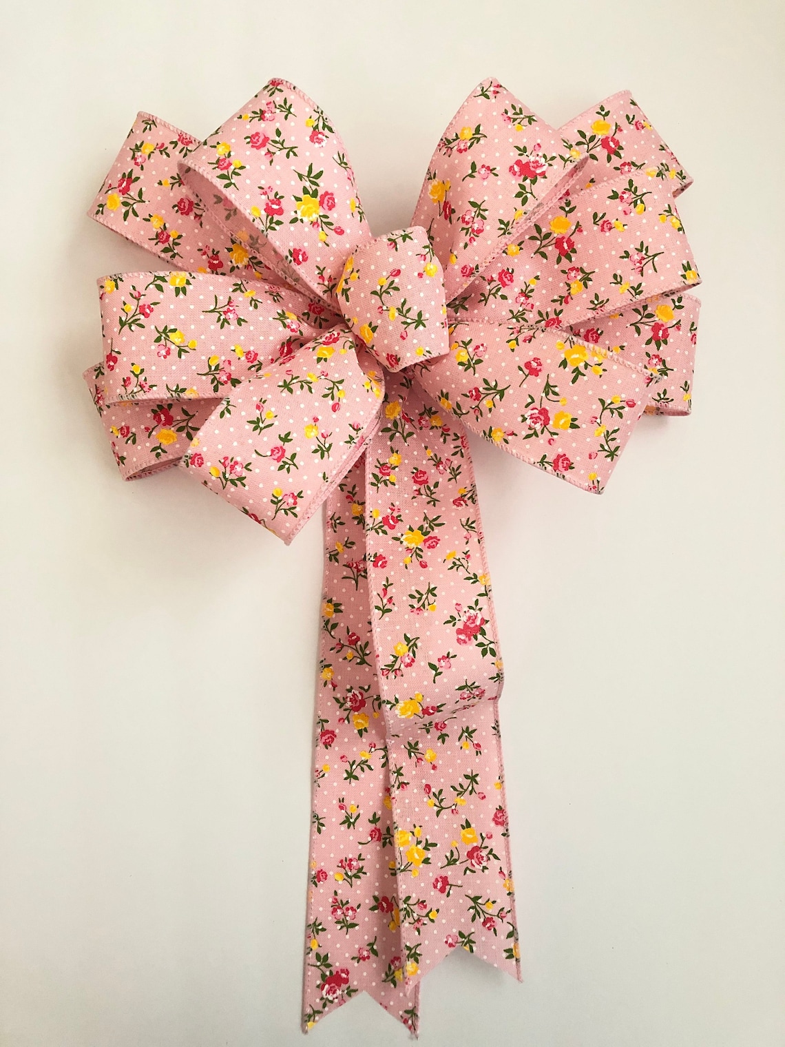 Pink Floral Wreath Bow / Vintage Pink Floral Decorative Bow / | Etsy