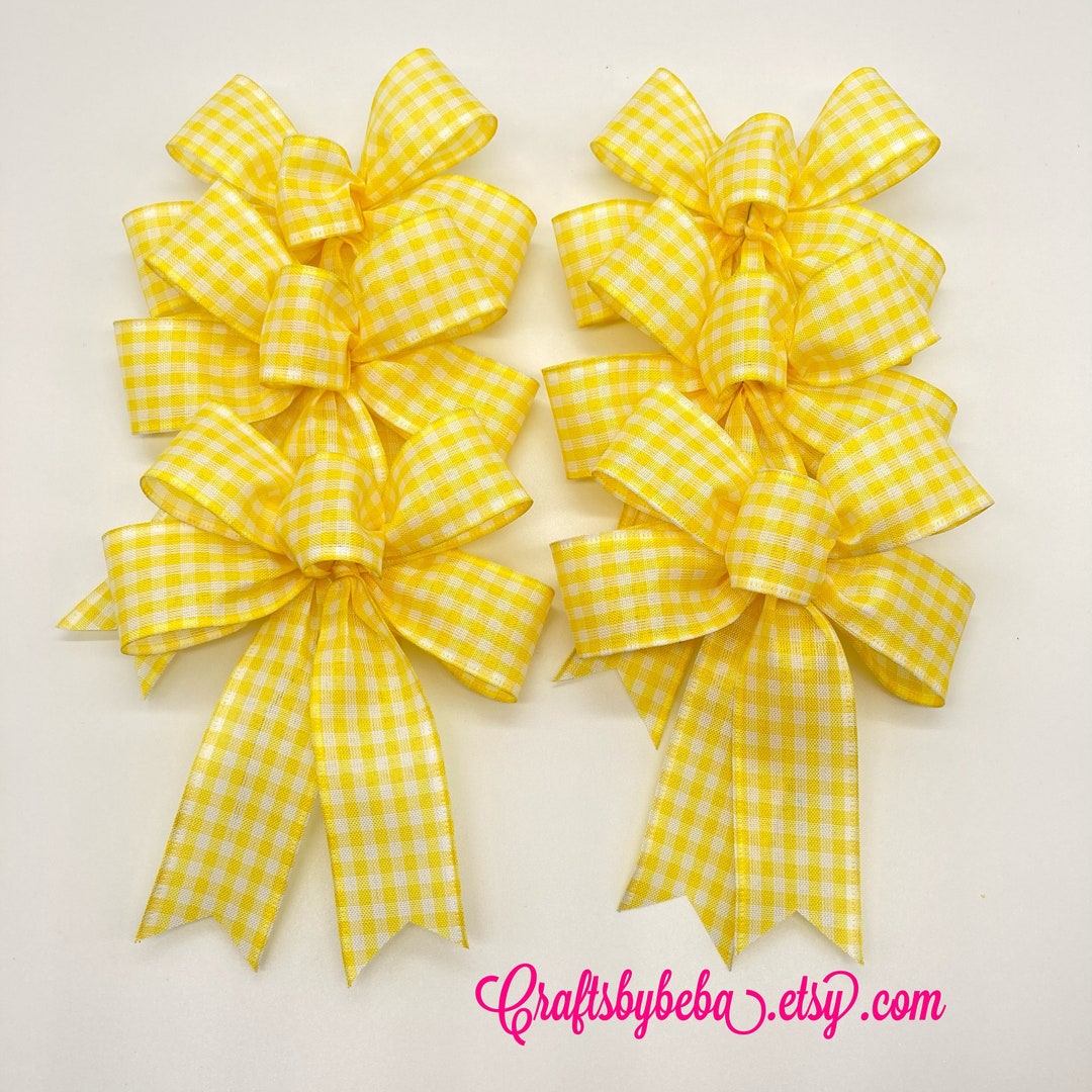 Yellow Gingham Decorative Bows / Set 6 Bows / Yellow and White - Etsy