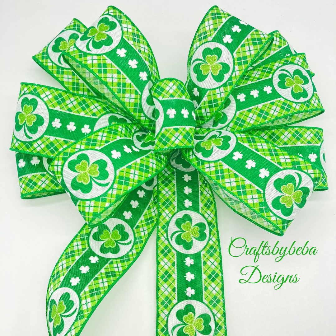 St. Patrick Wreath Bow / St. Patrick Decorative Bow / Green and White ...