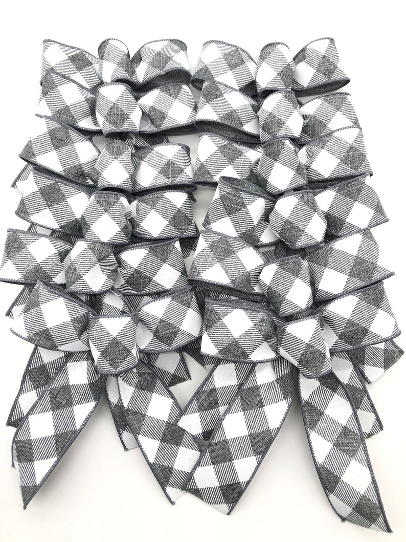 Gray Check Decorative Bows / Set 12 Bows / Gray and White - Etsy