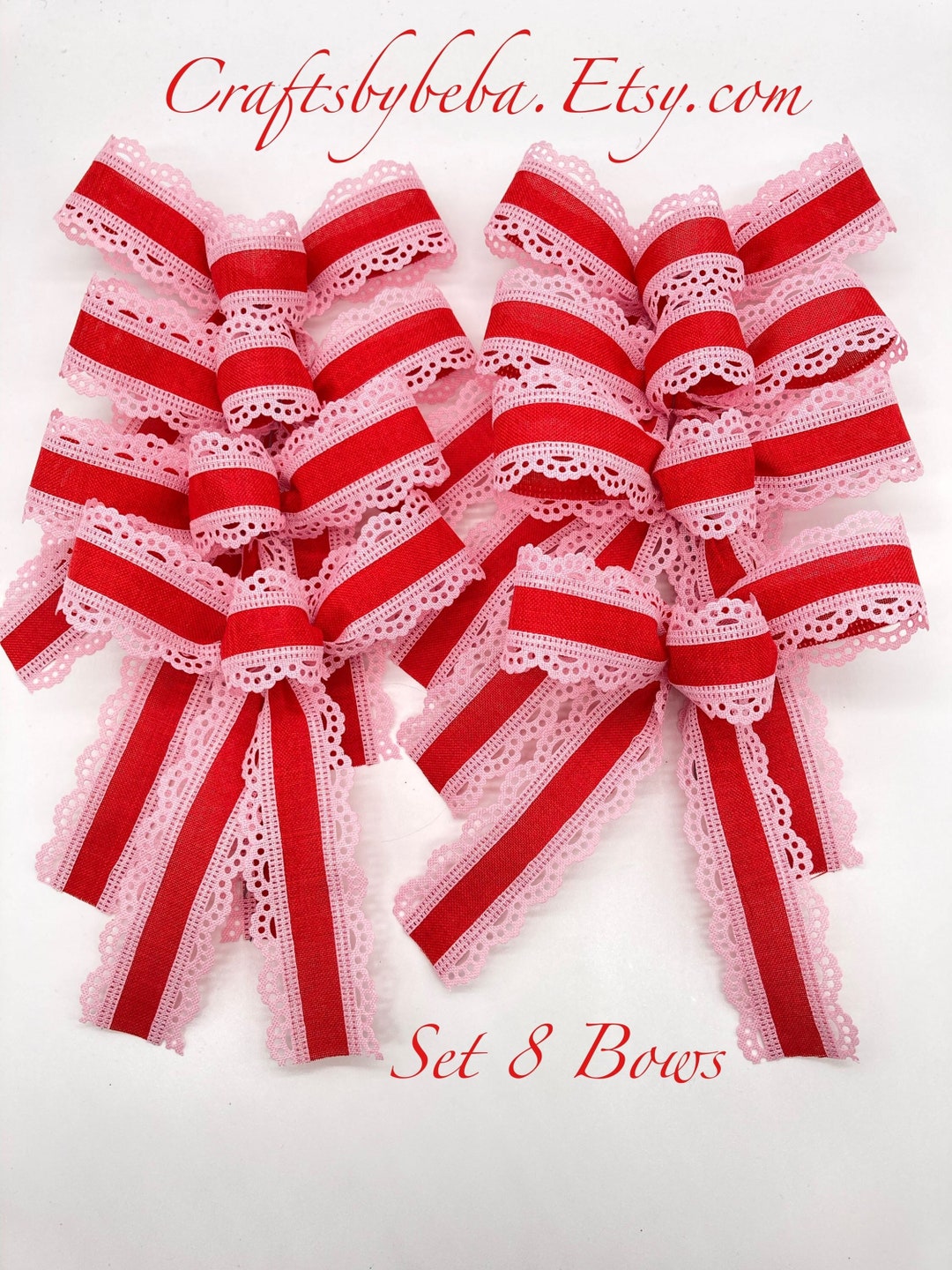 Valentine Decorative Bows Set 8 Bows Red and Pink Valentine Bows ...