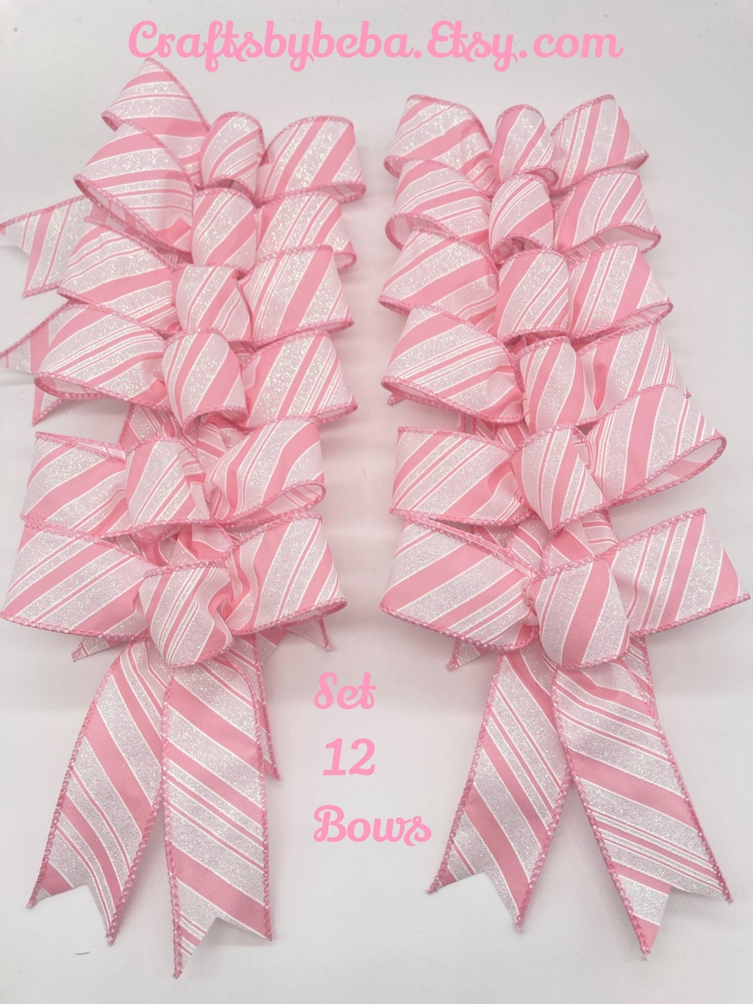 Pink Peppermint Christmas Tree Bows: Wired Ribbon Set of 12 - Etsy