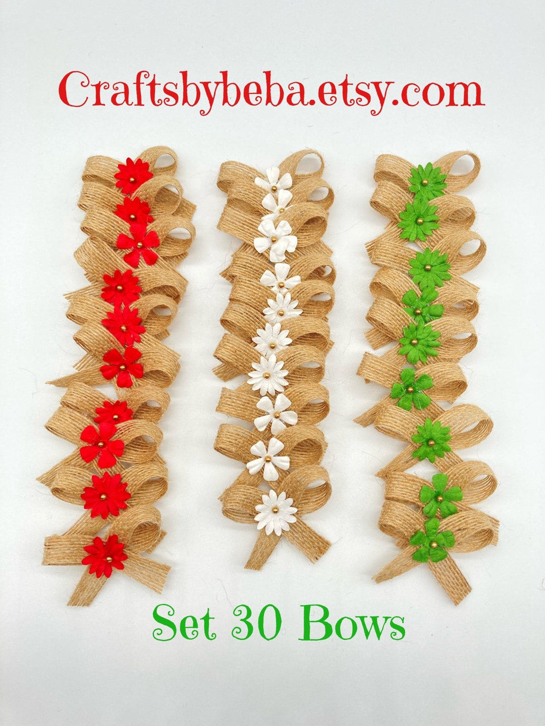 Christmas Burlap Tiny Bows Red Green and White Decorative Gift Wrap ...