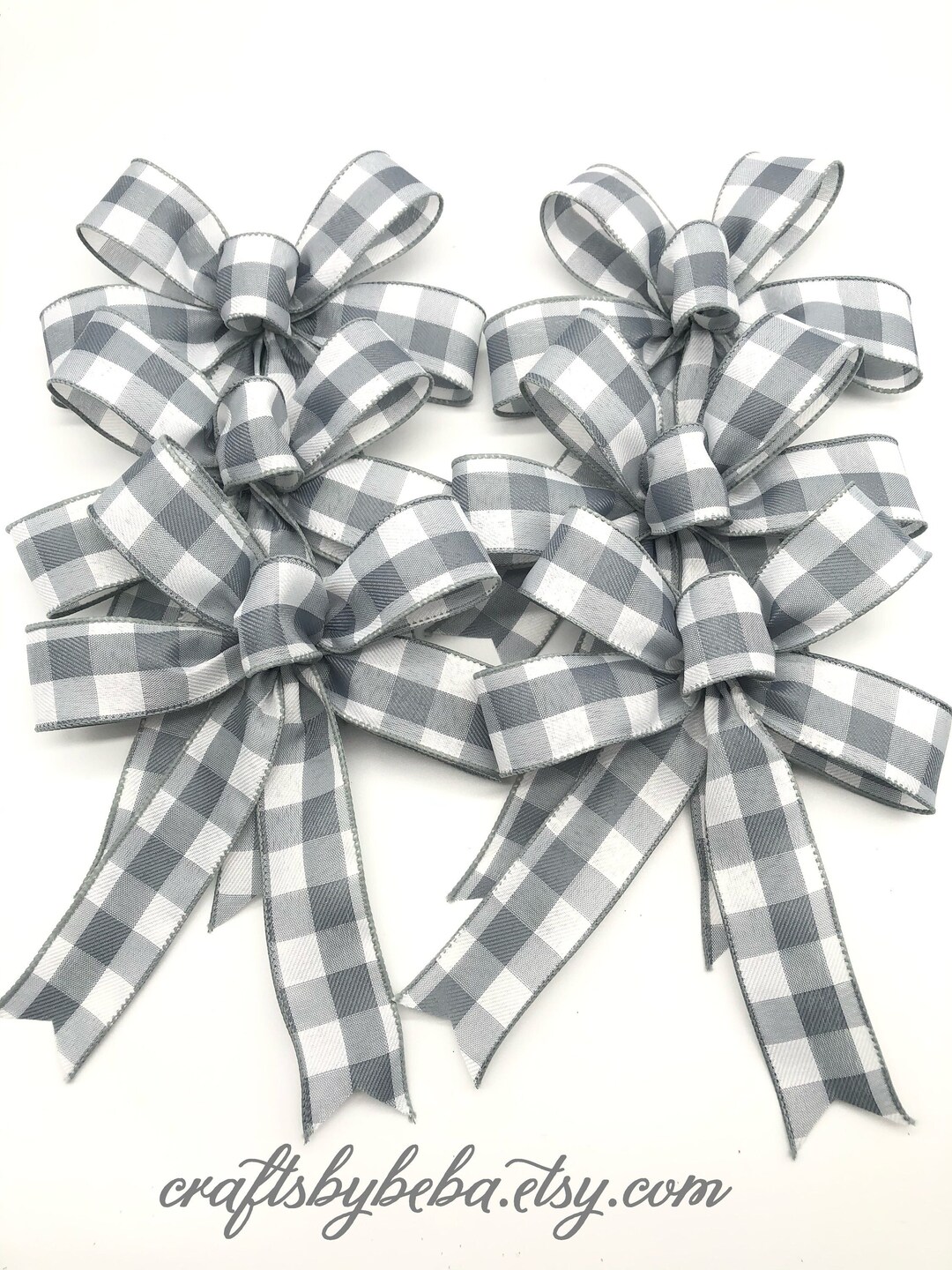 Gray Color Plaid Decorative Bows / Set 6 Bows / Gray and White Plaid ...