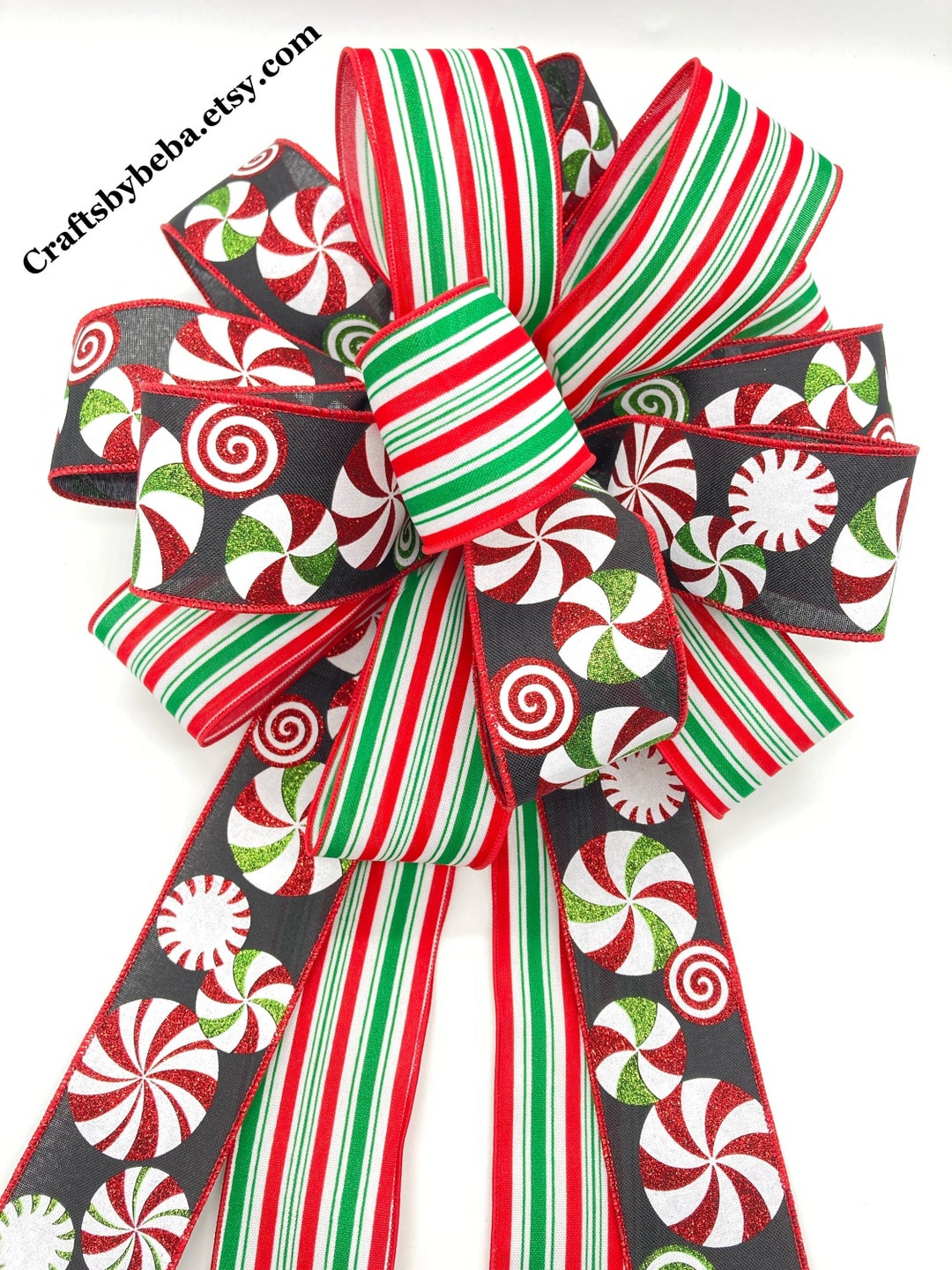 Christmas Tree Topper Christmas Decorative Bow Christmas Peppermint
