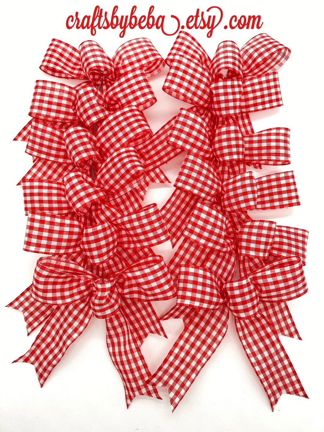 Gingham Decorative Bows Red White Small Christmas Decor Bows Christmas ...