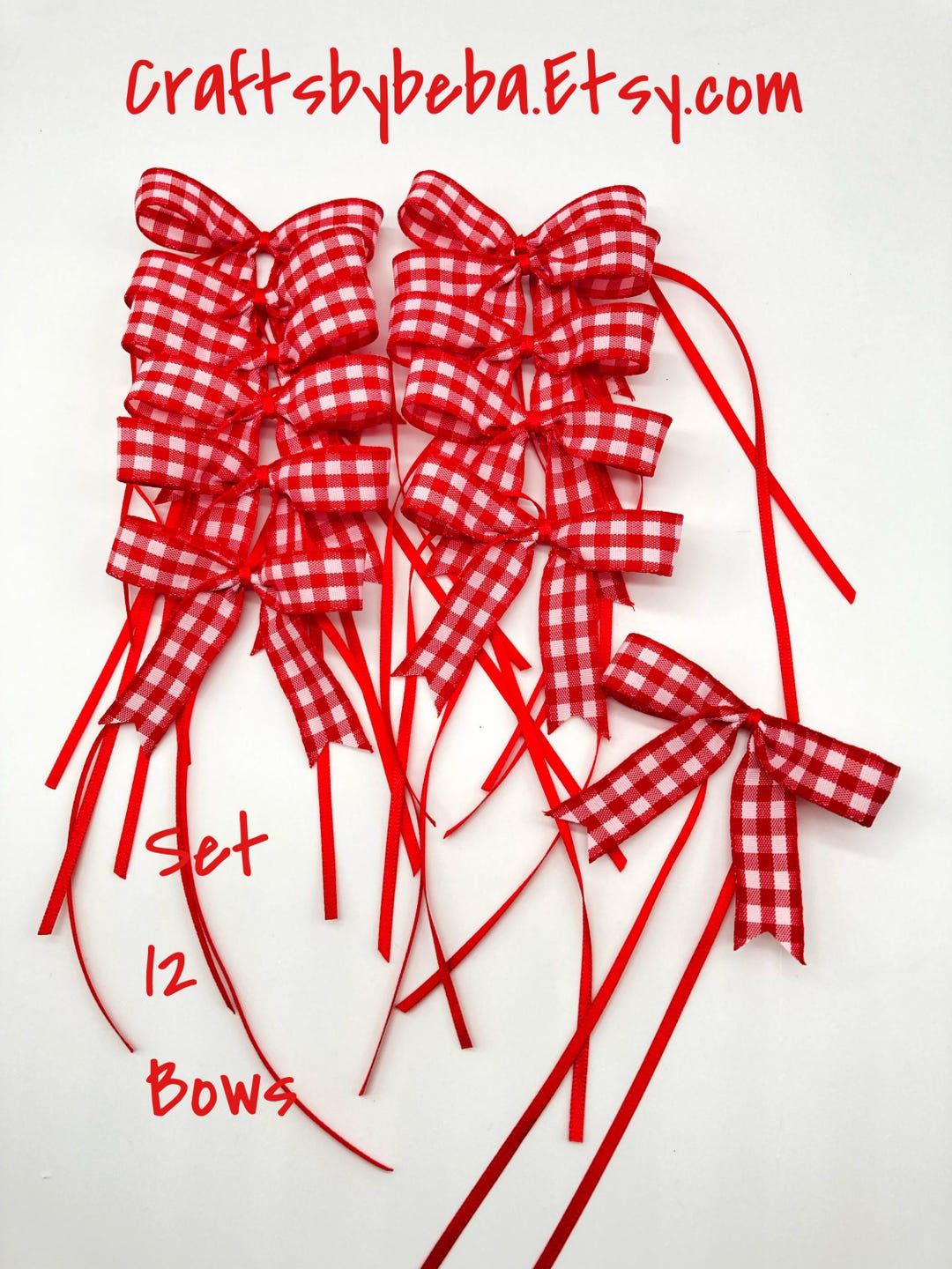 Red and White Gingham Bows - Set of 12 - Farmhouse Christmas Decor - Etsy