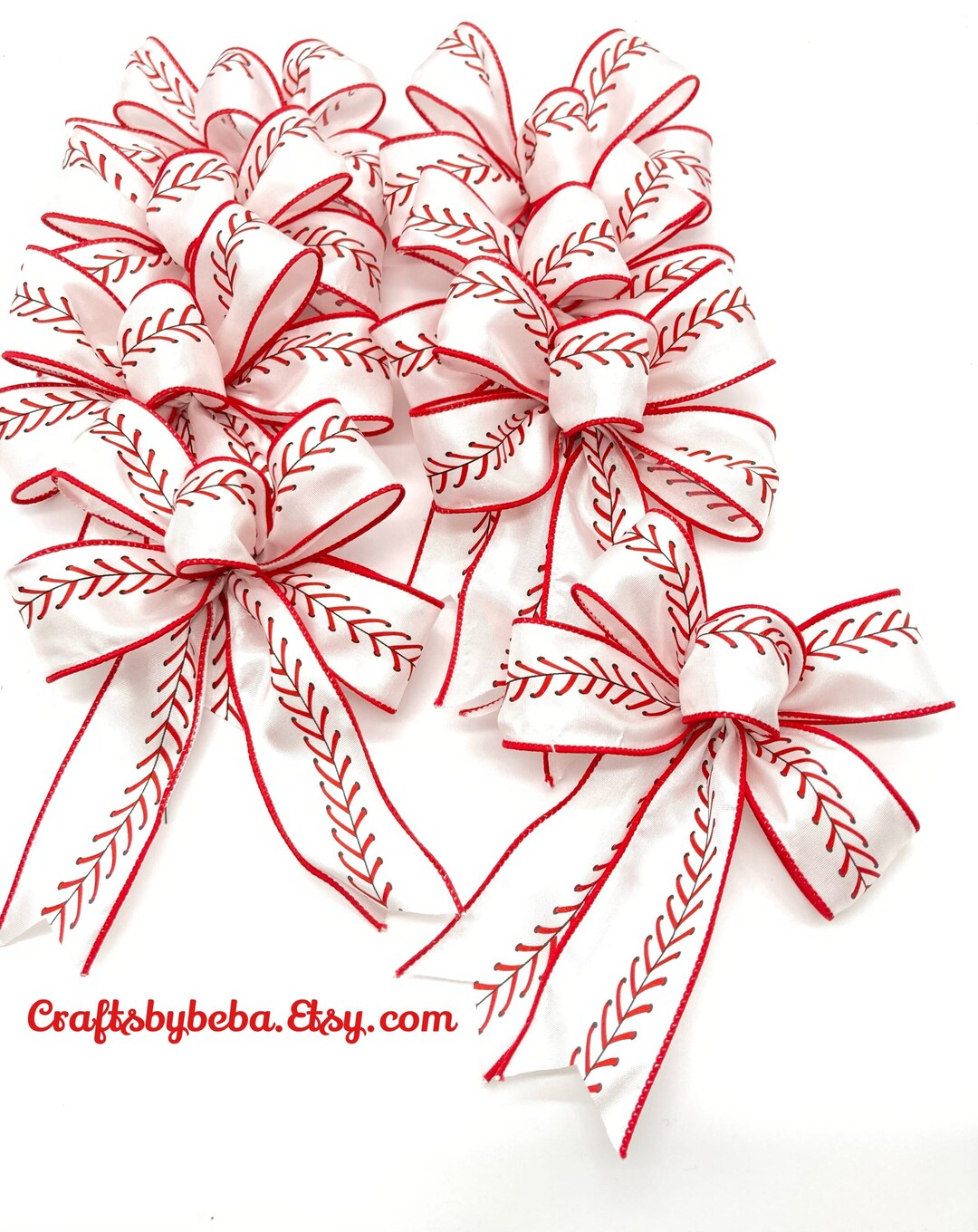 Baseball Decorative Bows / Set 8 Bows / Sports Small Decor Bows / Red ...