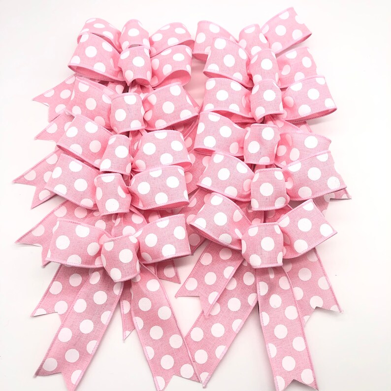 Pink and White Decorative Bows / Pink Polka Dots Bows / Set 12 | Etsy