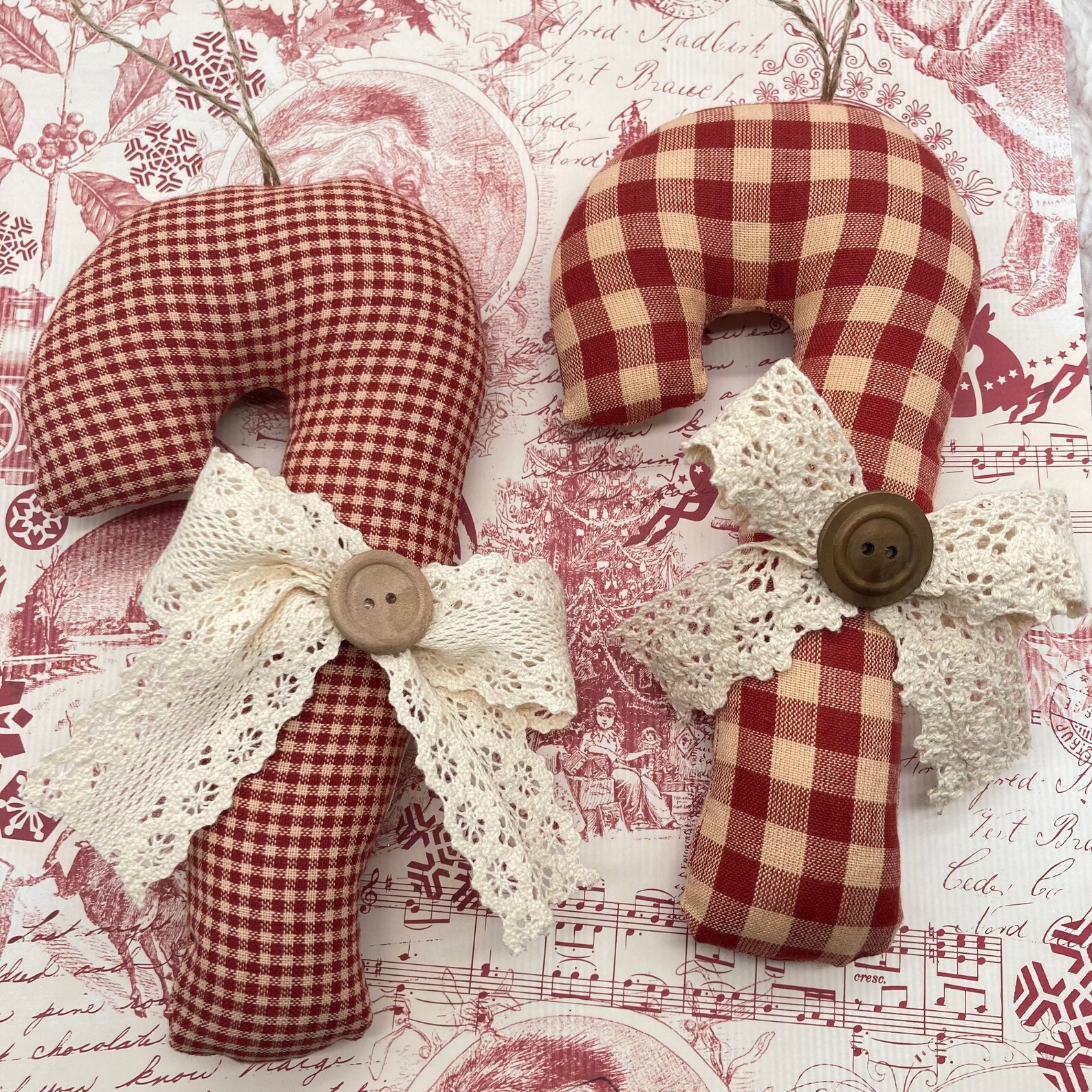 Christmas Fabric Candy Cane / Set 2 Ornaments / Homespun - Etsy