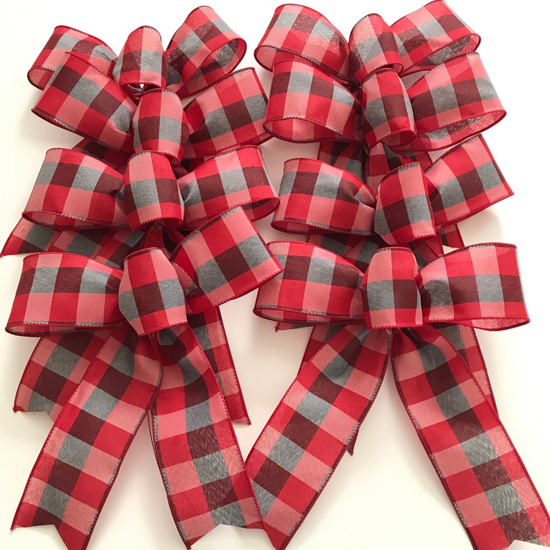 Red Plaid / Christmas Tree Bows / Xmas Red Decorative Bows / - Etsy