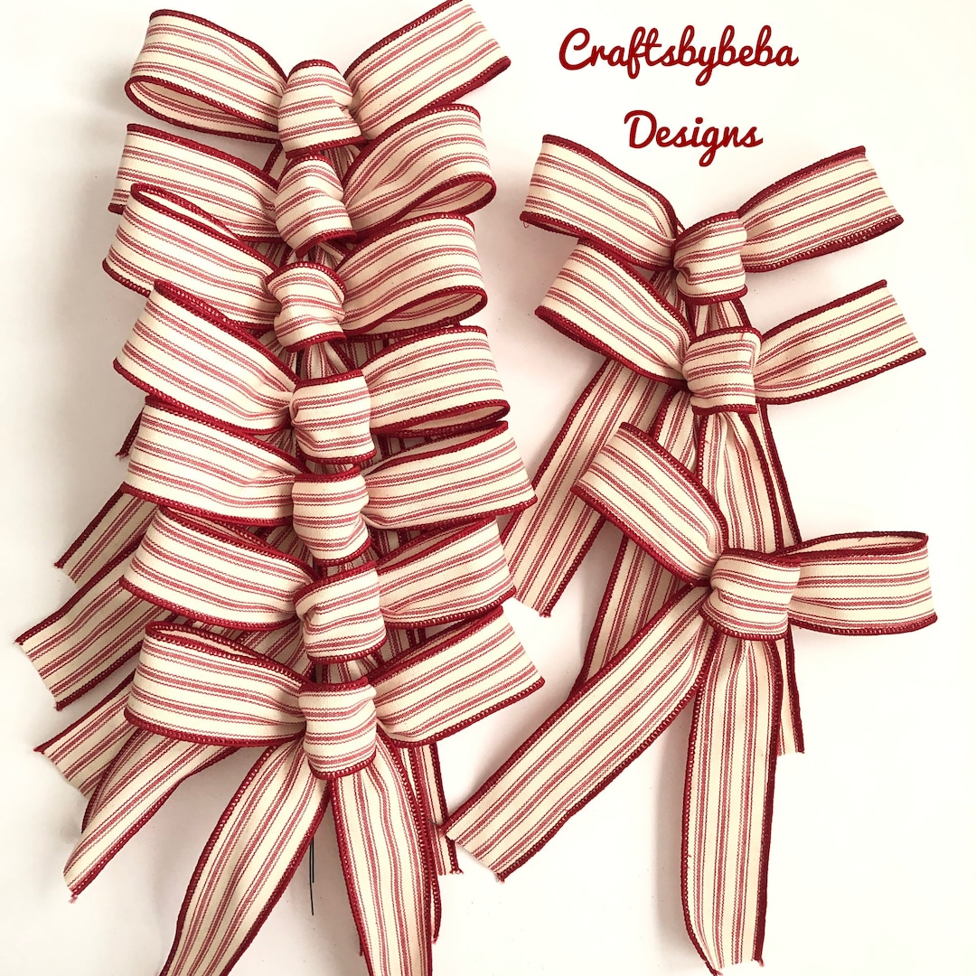 Red and off White Bows / Set 10 Bows / Red Stripes Bows / Vintage Red ...