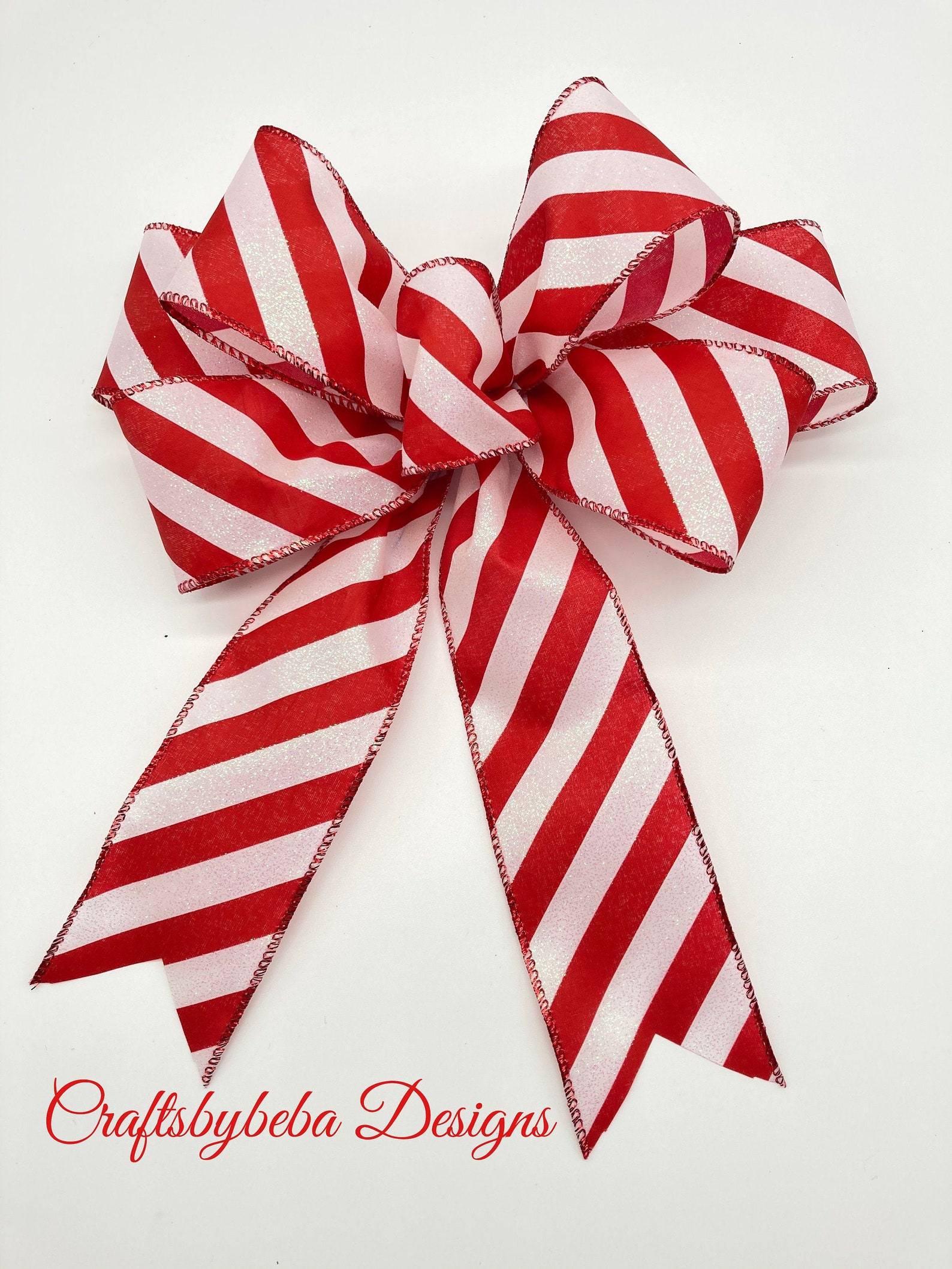 Peppermint Decorative Bows Set 3 Bows Red And White Etsy