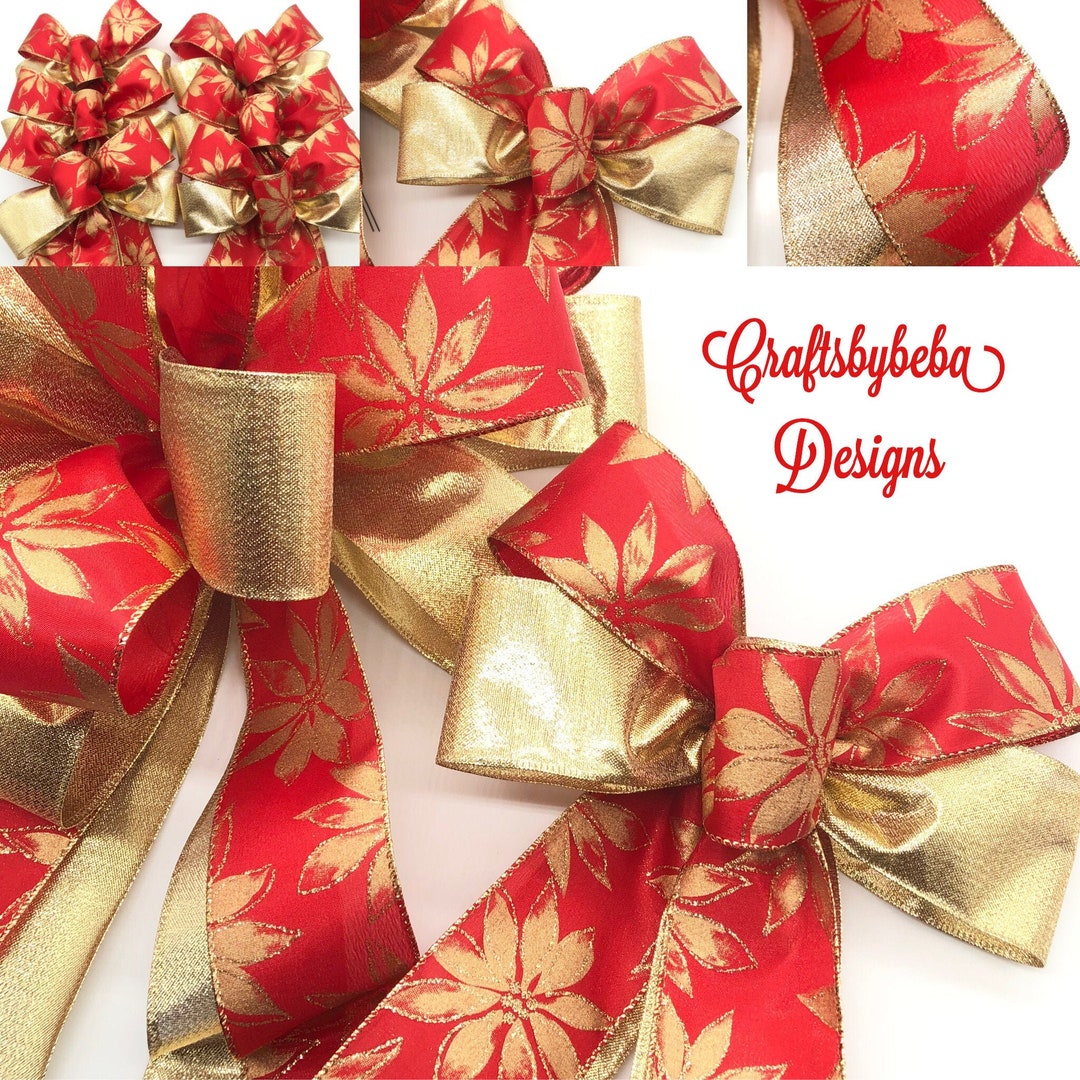 Christmas Decorative Bows / Red and Gold Xmas Bows / Set of 7 Bows ...
